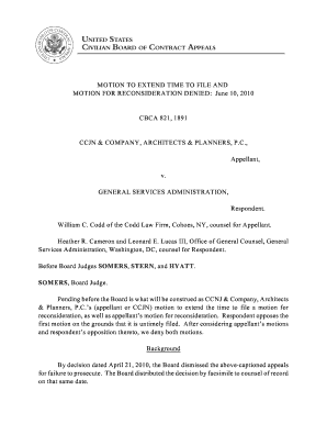 Fillable Online cbca gsa Fillable MOTION TO EXTEND TIME TO FILE AND ...