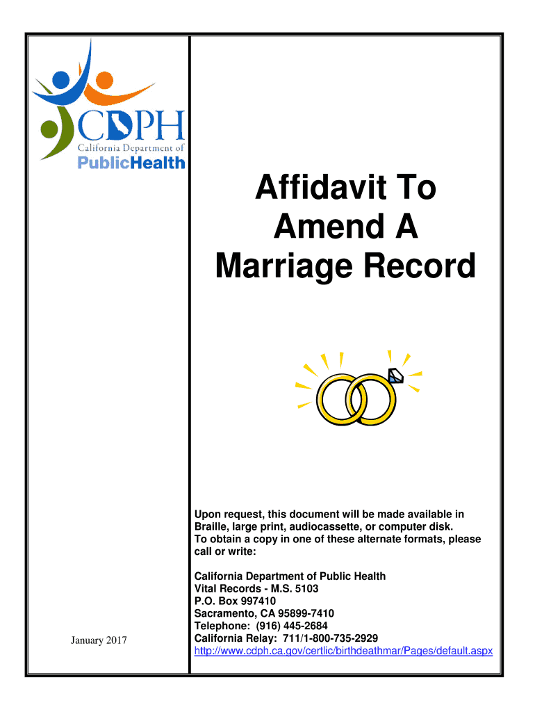 Fillable Online cdph ca Fillable Affidavit to Amend a Marriage Record ...