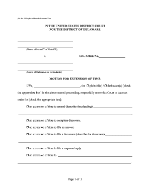 Fillable Online ded uscourts Fillable MOTION FOR EXTENSION OF TIME Fax ...