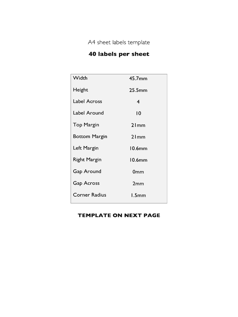 Fillable Online A4 sheet labels template Fax Email Print - pdfFiller