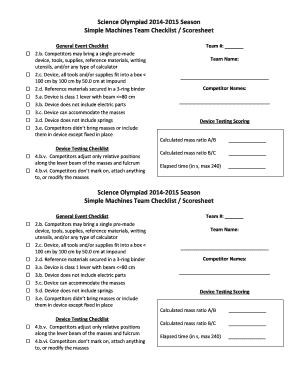 Fillable Online Simple Machines Team Checklist / Scoresheet Fax Email ...