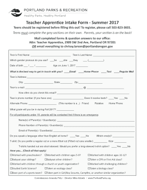 Fillable Online Teacher Apprentice Intake Form Fax Email Print - pdfFiller