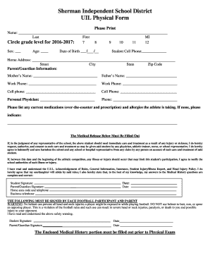Fillable Online SISD UIL Physical Form 16-17.docx Fax Email Print ...