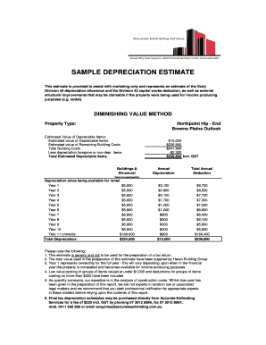 Fillable Online SAMPLE DEPRECIATION ESTIMATE Fax Email Print - pdfFiller