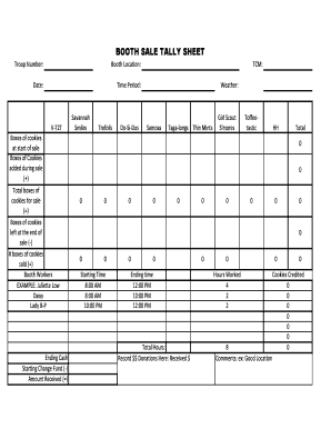 Fillable Online gscnc Booth Sale Excel Tally Sheet Fax Email Print ...