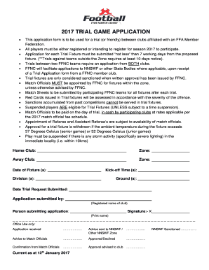 Fillable Online 2017 TRIAL GAME APPLICATION Fax Email Print - pdfFiller