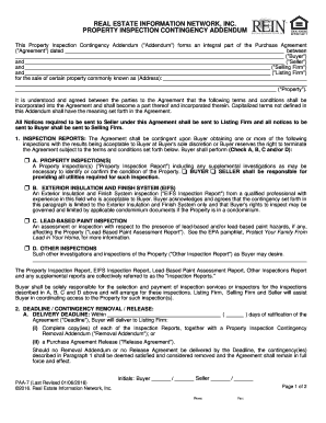Fillable Online This Property Inspection Contingency Addendum ...