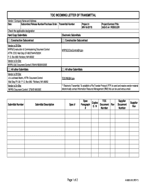 Fillable Online hanford Fillable TOC INCOMING LETTER OF TRANSMITTAL Fax ...