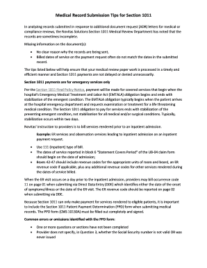 Fillable Online cms Medical Record Submission Tips for Section 1011 PDF ...