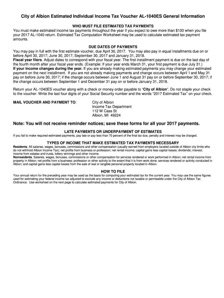 Fillable Online Fillable 2017 Estimated Payments Vouchers Fax Email Print - pdfFiller