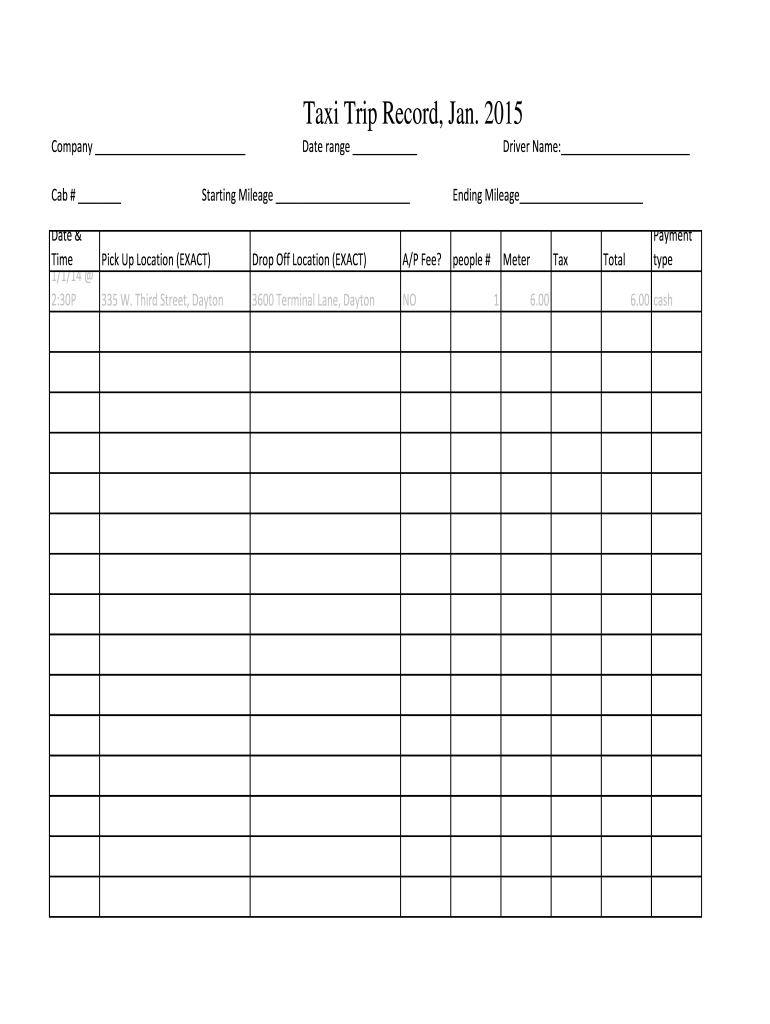 Truck Driver Trip Sheet PDF Printable