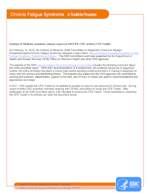 Fillable Online cdc Chronic Fatigue Syndrome A Toolkit for Providers ...