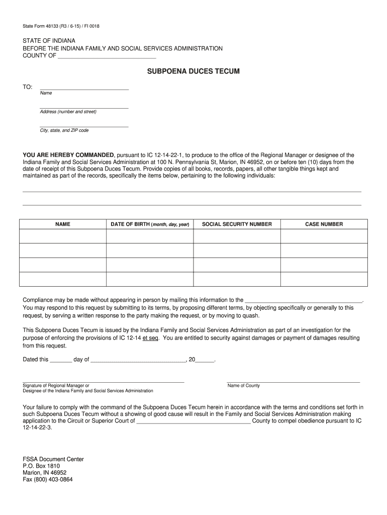 Fillable Online forms in Fillable SUBPOENA DUCES TECUM Fax Email Print ...