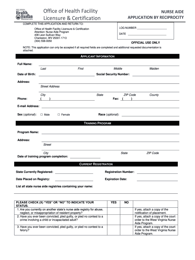 Fillable Online Fillable Application for Registered Long-Term Nurse ...