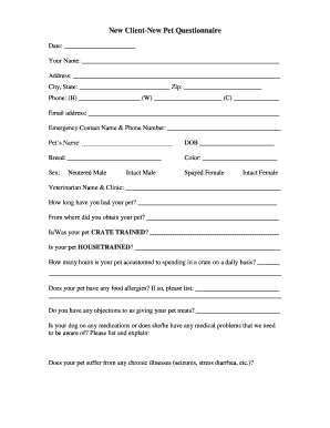 Fillable Online New Client-New Pet Questionnaire Fax Email Print ...