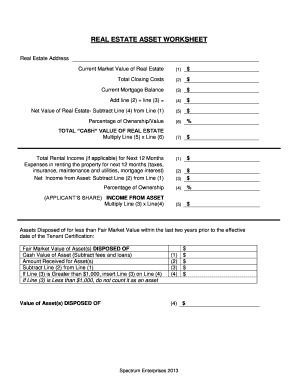 Fillable Online Fillable REAL ESTATE ASSET WORKSHEET Fax Email Print ...