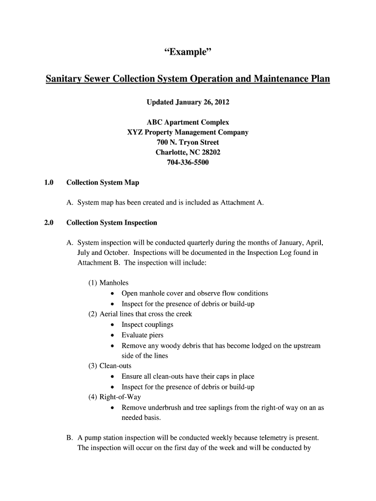 Fillable Online Example Operation and Maintenance Plan Fax Email Print ...
