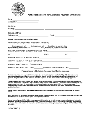 Fillable Online Authorization Form for Automatic Payment Withdrawal Fax ...