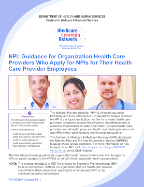 Fillable Online cms NPI: Guidance for Organization Health Care ...