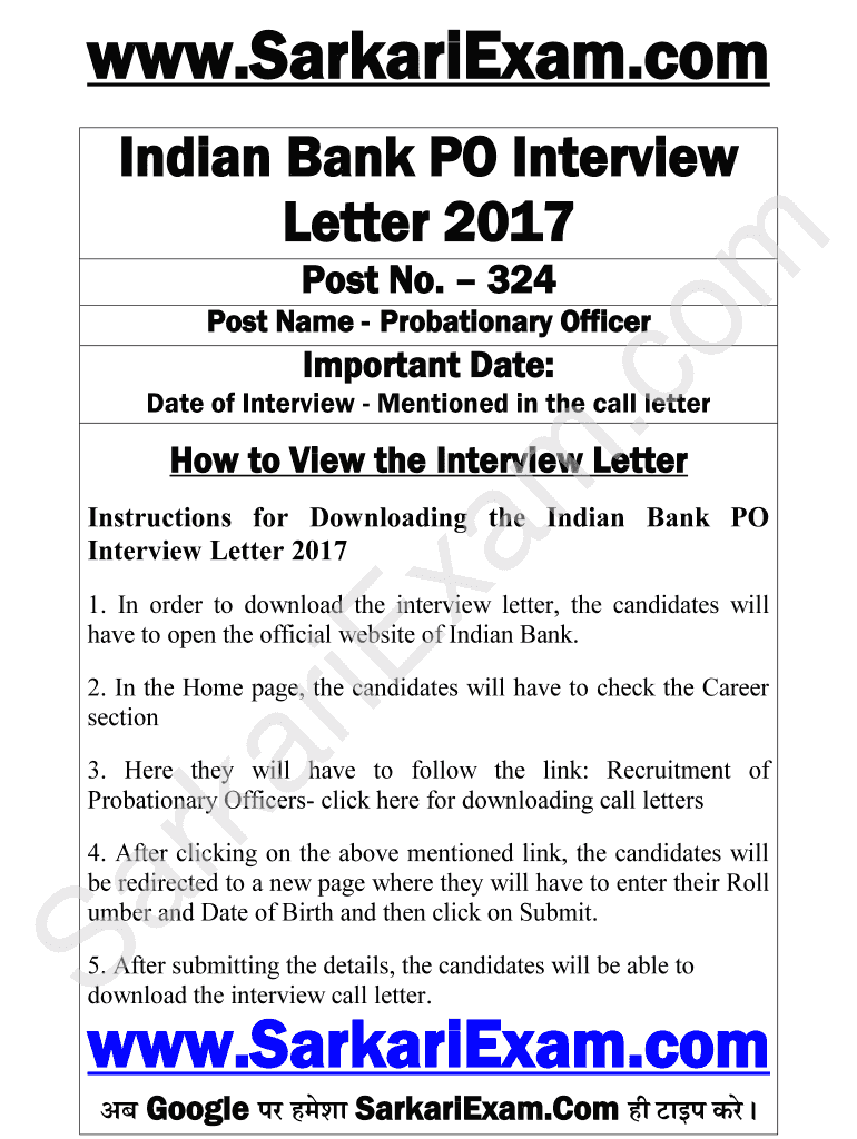 Fillable Online Indian Bank PO Interview Fax Email Print - pdfFiller