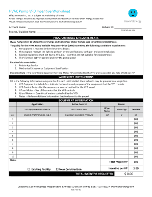Fillable Online HVAC Pump VFD Incentive Worksheet Fax Email Print - pdfFiller