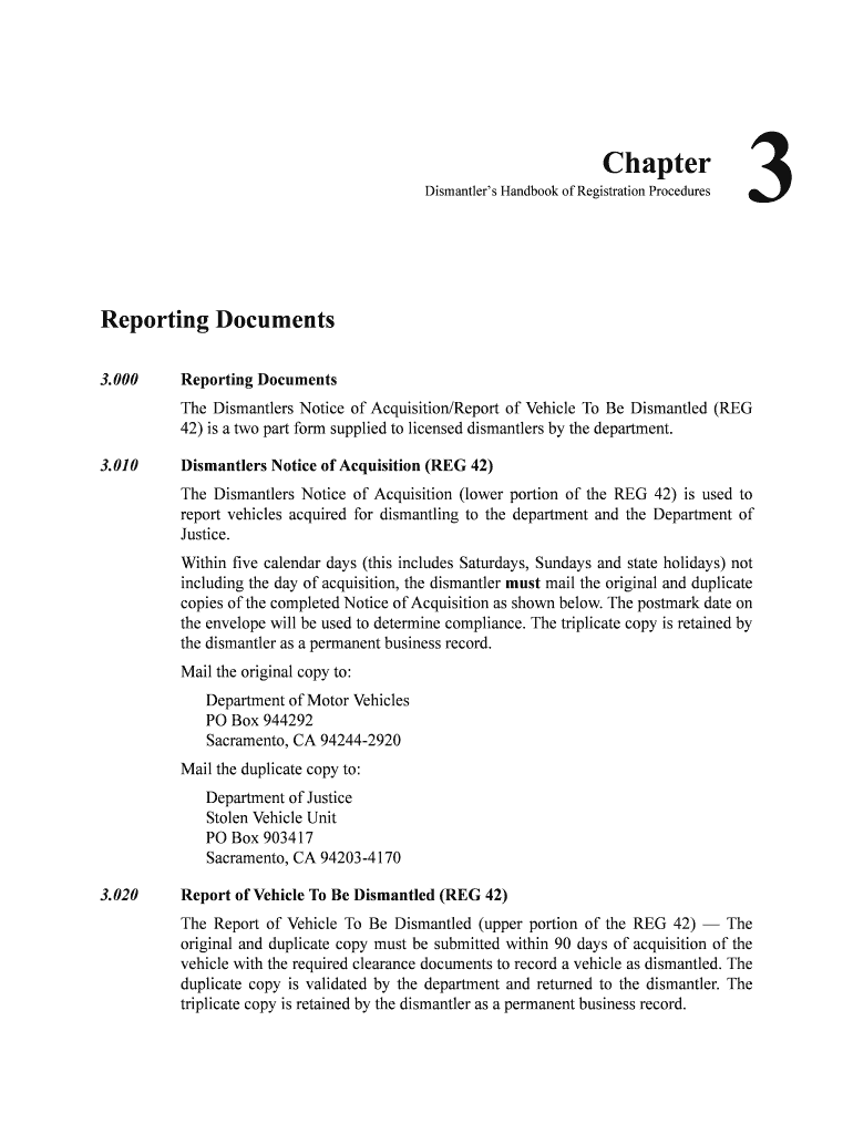Fillable Online dmv ca Dismantler's Handbook Chapter 3 - dmv ca Fax Email Print - pdfFiller