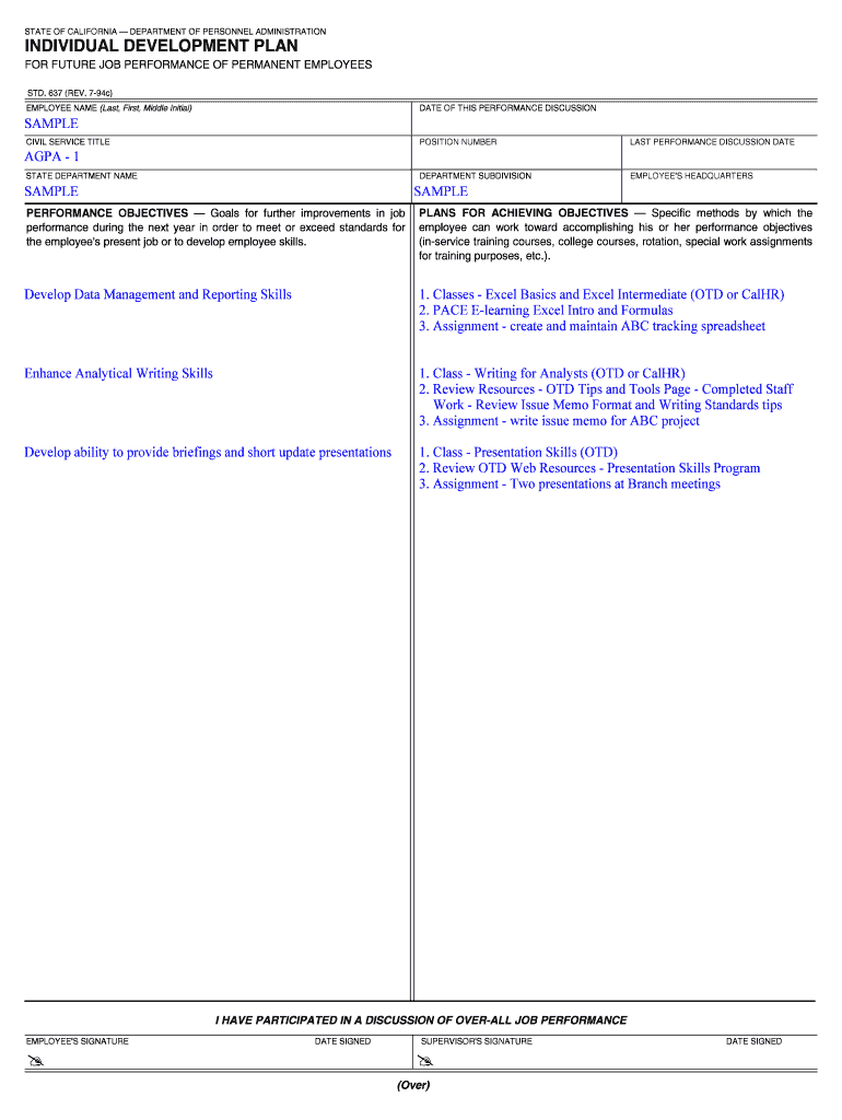 Fillable Online Fillable Sample IDP (Individual Development Plan) Fax ...