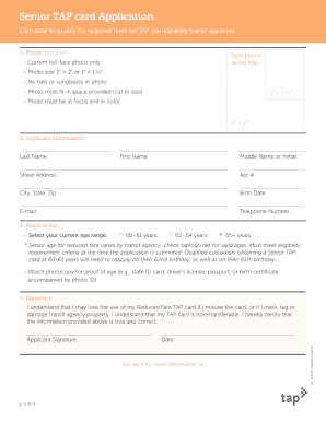 Fillable Online metro Senior TAP Card Application - Fare Information ...