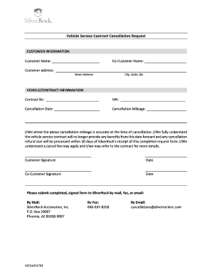 Fillable Online Vehicle Service Contract Cancellation Request Fax Email ...