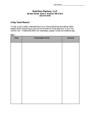 Fillable Online 3 day food record-1 Fax Email Print - pdfFiller