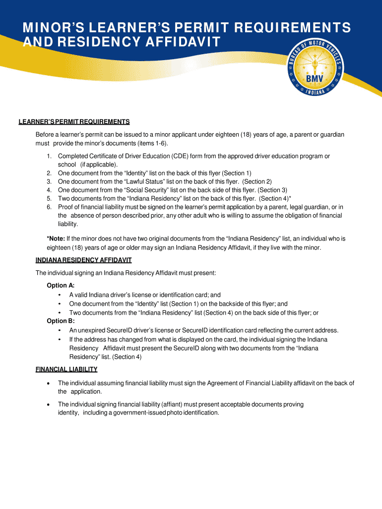 Fillable Online in Fillable minor's learner's permit requirements and ...