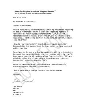 Fillable Online **Sample Original Creditor Dispute Letter** Fax Email ...