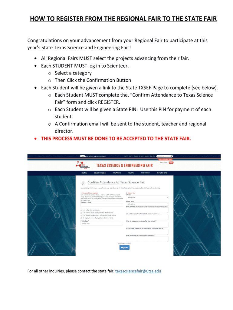 Fillable Online HOW TO REGISTER FROM THE REGIONAL FAIR TO THE STATE ...