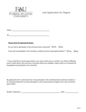 Fillable Online fau Late Application for Degree - fau Fax Email Print ...