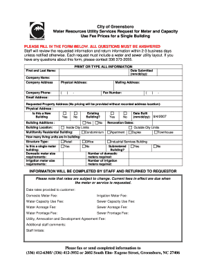 Fillable Online Utility Services Request Form for Meter and Capacity ...