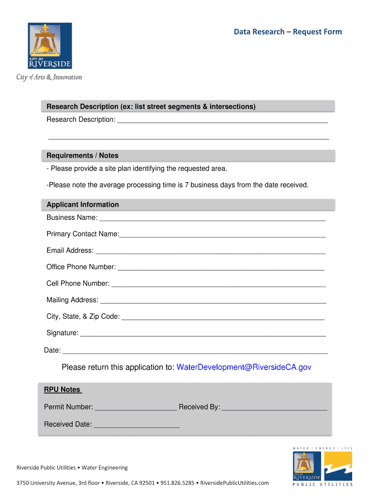 Fillable Online riversideca Fillable Data Research Request Form Fax ...