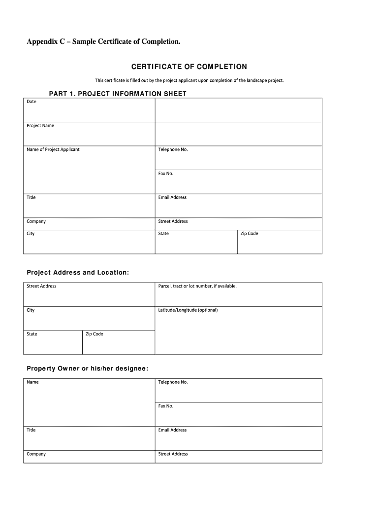 Fillable Online Appendix C Sample Certificate of Completion. Fax Email ...