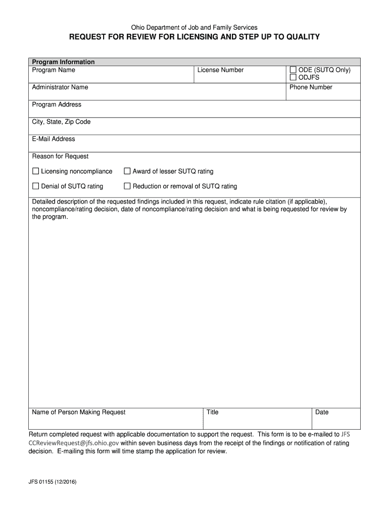 Fillable Online jfs ohio request for review for licensing and step up ...