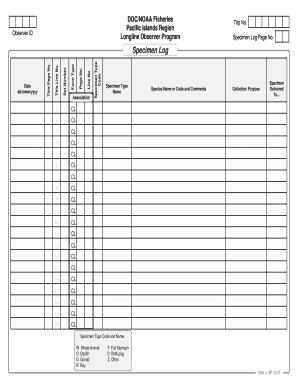 Fillable Online nmfs noaa Specimen Log - nmfs noaa Fax Email Print ...