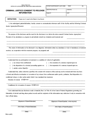 Fillable Online oasas ny CRIMINAL JUSTICE CONSENT TO RELEASE ...