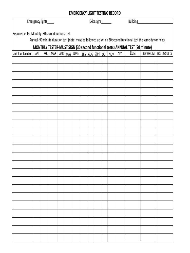 90 Minute Emergency Light Test Form Fill Online Printable Fillable 