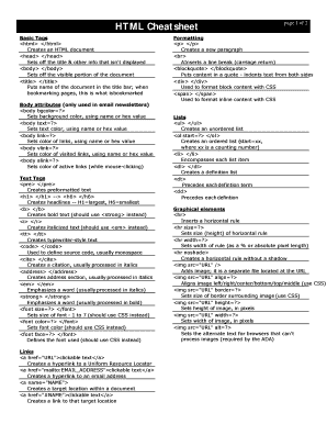 Fillable Online HTML Cheat Sheet. HTML Fax Email Print - pdfFiller
