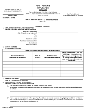 Fillable Online ontariocourtforms on Form 1 - APPLICATION. Form 1 ...