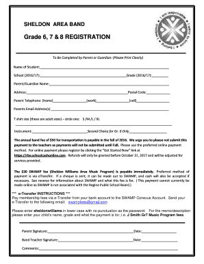 Fillable Online Band Registration Form Elementary 2016 2017 Fax Email ...