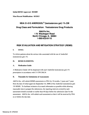 Fillable Online fda REMS: NDA 21-015 ( gel) 1% - fda Fax Email Print ...