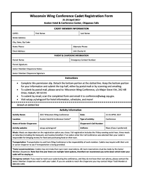 Fillable Online Wisconsin Wing Conference Cadet Registration Form Fax ...