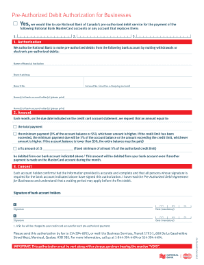 Fillable Online Pre-Authorized Debit Authorization for Businesses Fax ...
