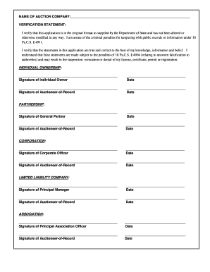 Fillable Online NAME OF AUCTION COMPANY: VERIFICATION STATEMENT: I ...