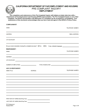 Fillable Online dfeh ca The completion and submission of this Pre ...
