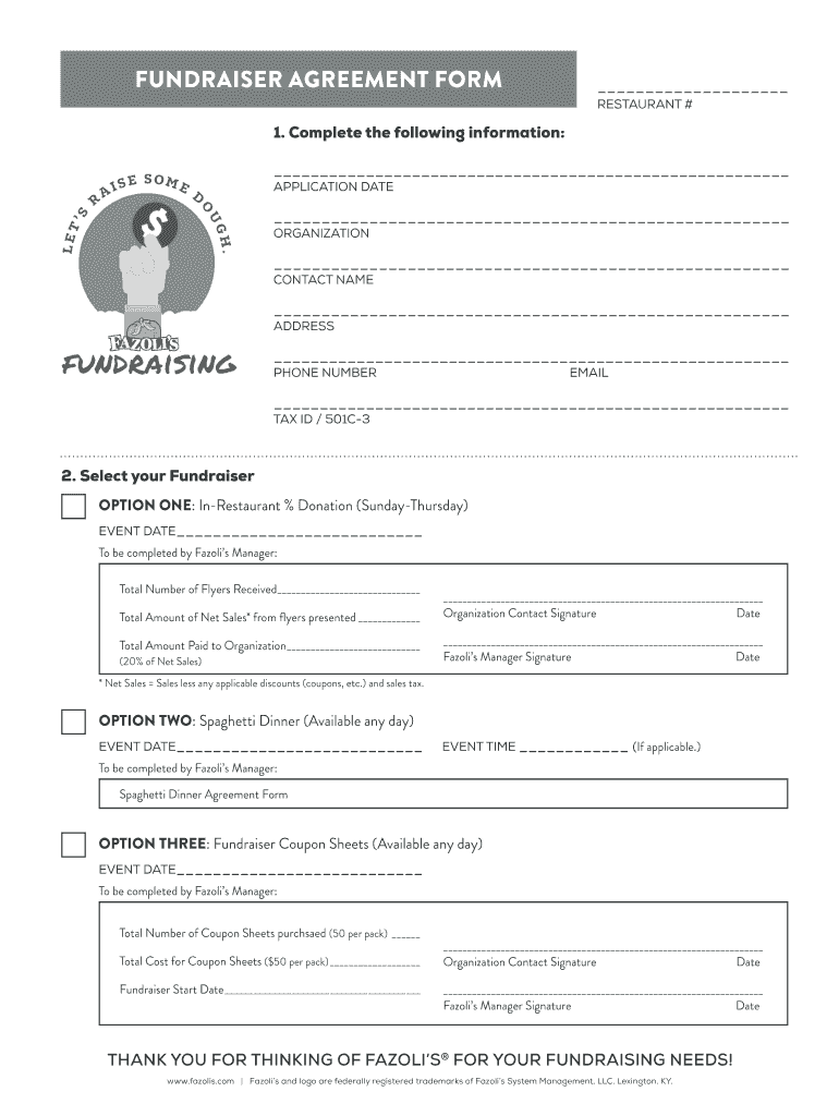 Fillable Online FUNDRAISER AGREEMENT FORM Fax Email Print - pdfFiller